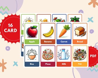 Food Flash Cards, Fruit and Vegetables Flashcards, Snacks Sweet Savoury ...