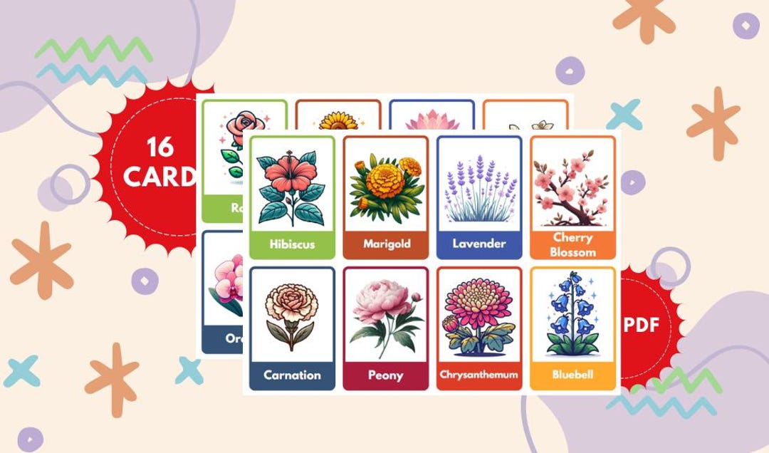16 Flower Flash Cards Printable for Kids montessori Cards, Education ...