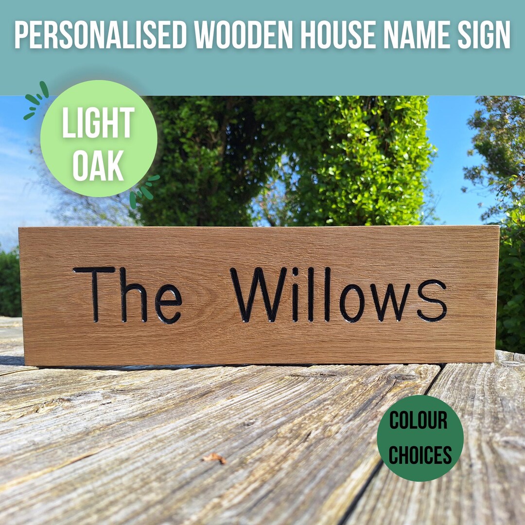 Personalised Wooden House Name Sign, Oak Home Name Plaque, House ...