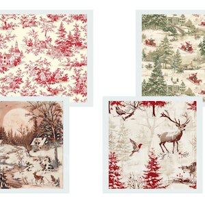 Vintage Christmas Toile Watercolor Digital Paper Bundle 12 JPEG Holiday ...