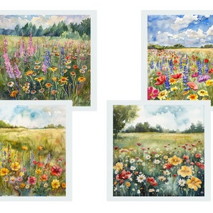 Field of Wildflowers Meadow Clipart Watercolor Meadow Wedding Design ...