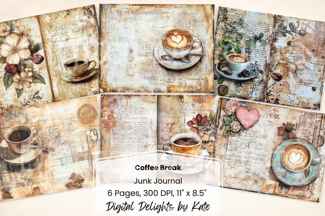 Vintage Coffee Junk Journal Pages 6 Digital Coffee-themed Papers With ...