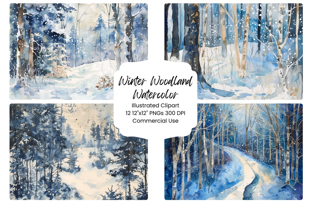 Printable Winter Woodland Landscape Digital Paper Winter Wonderland ...