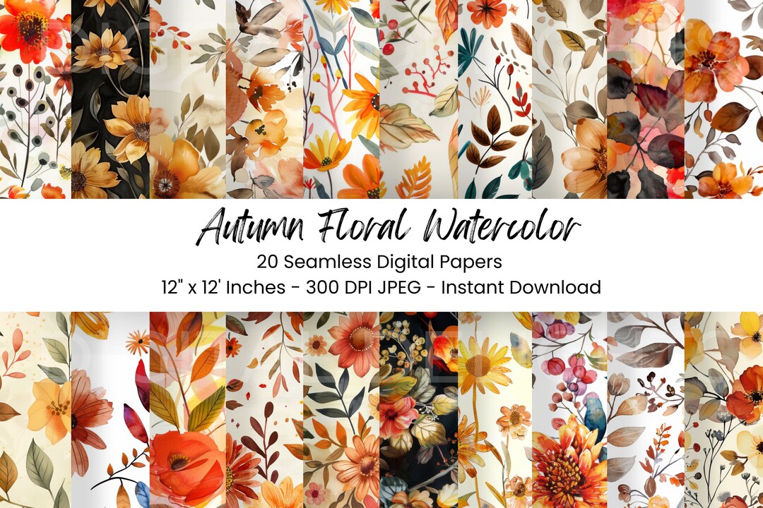 Autumn Floral Seamless Watercolor Thanksgiving Seamless Repeat Pattern ...