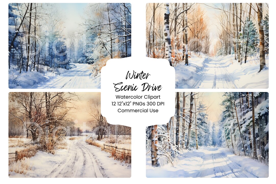 Winter Scenic Road Trip Digital Paper Bundle 12 PNG Files Clipart ...