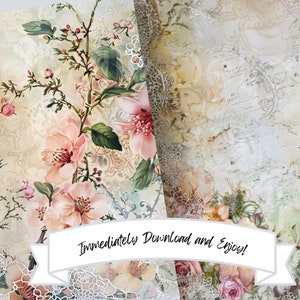 Floral Lace Junk Journal Kit Printable Pages Vintage Inspired Scrapbook ...