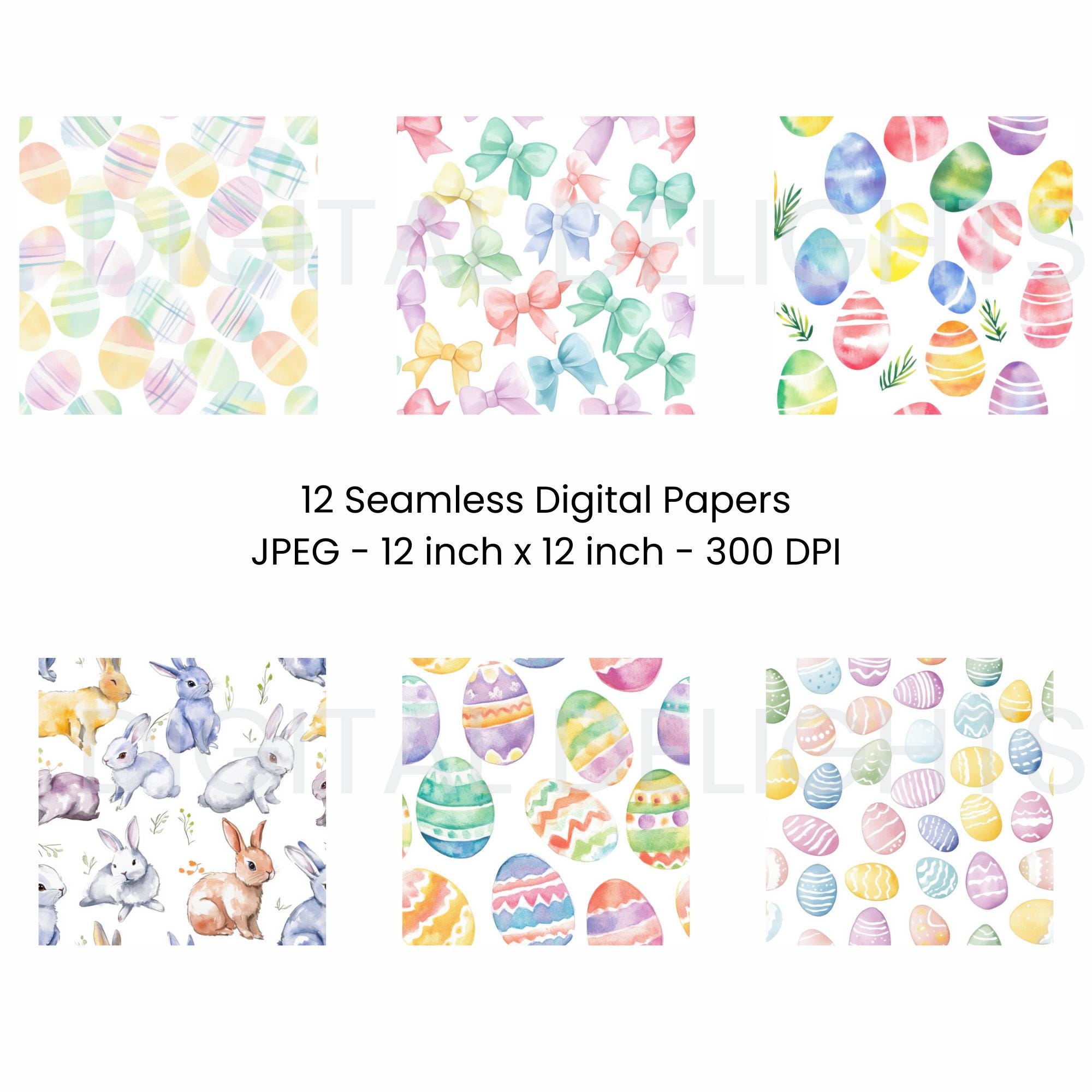 Pastel Easter Digital Paper Pack: Seamless Spring Patterns (12x12" 300 ...