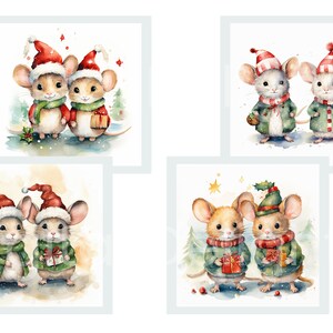 Cute Christmas Mice Clipart Watercolor Digital Paper Bundle 12 PNG ...