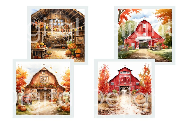 Autumn Barn Festival Clipart Watercolor Digital Paper Bundle - Etsy
