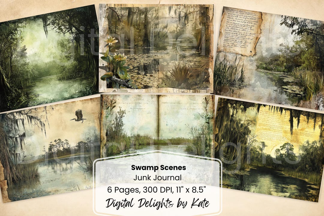 Swamp Scene Enchanted Forest Junk Journal Pages Printable Collage Sheet ...