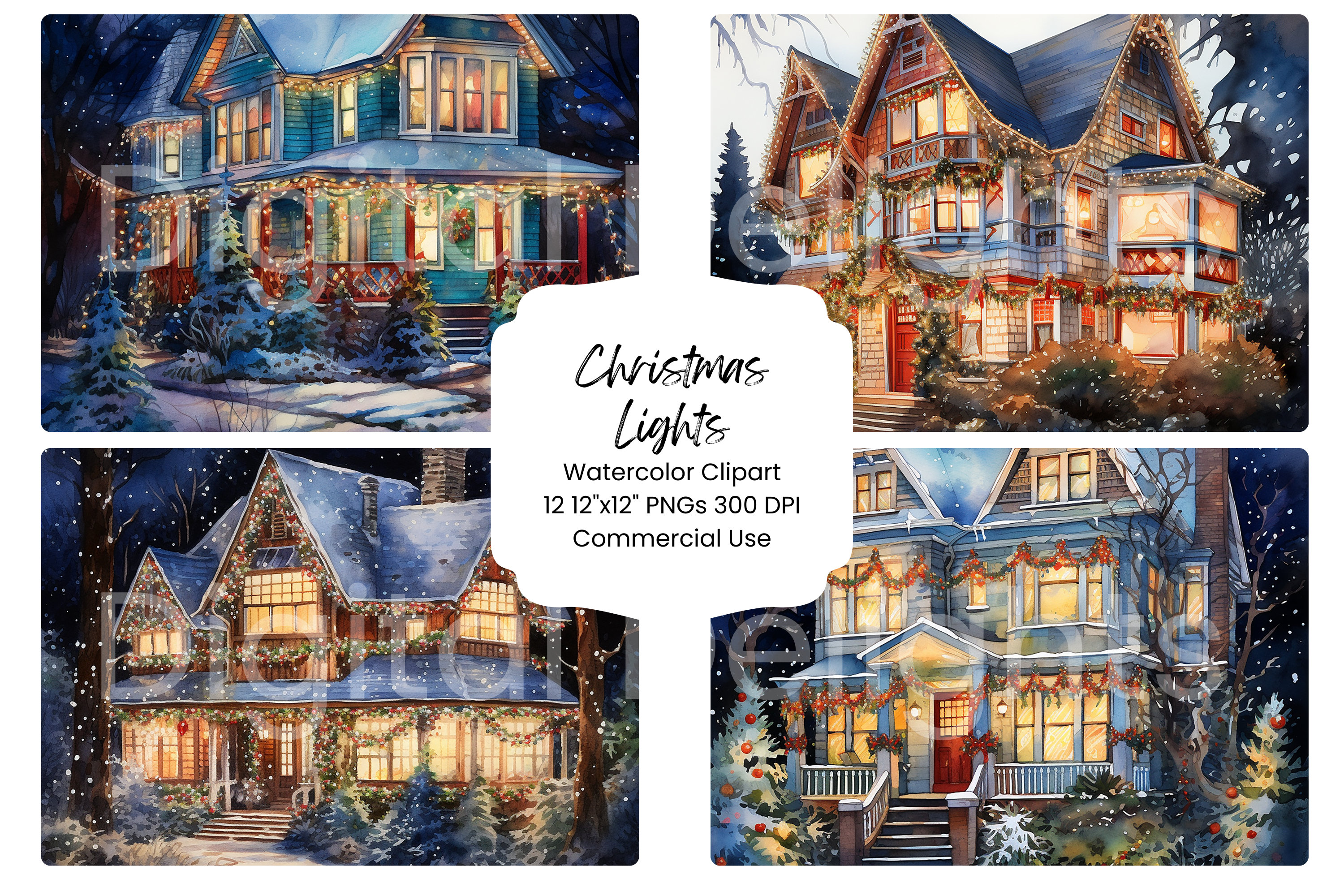 Christmas Lights Clipart Watercolor Digital Paper Bundle 12 - Etsy
