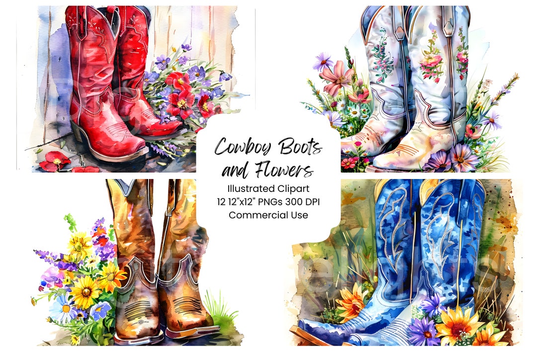 Western-style Digital Journal Paper, Cowboy Boots & Floral Design ...