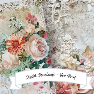 Floral Lace Junk Journal Kit Printable Pages Vintage Inspired Scrapbook ...