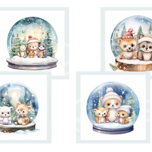 Baby Animal Snow Globe Clipart Watercolor Digital Paper Bundle 12 PNG ...