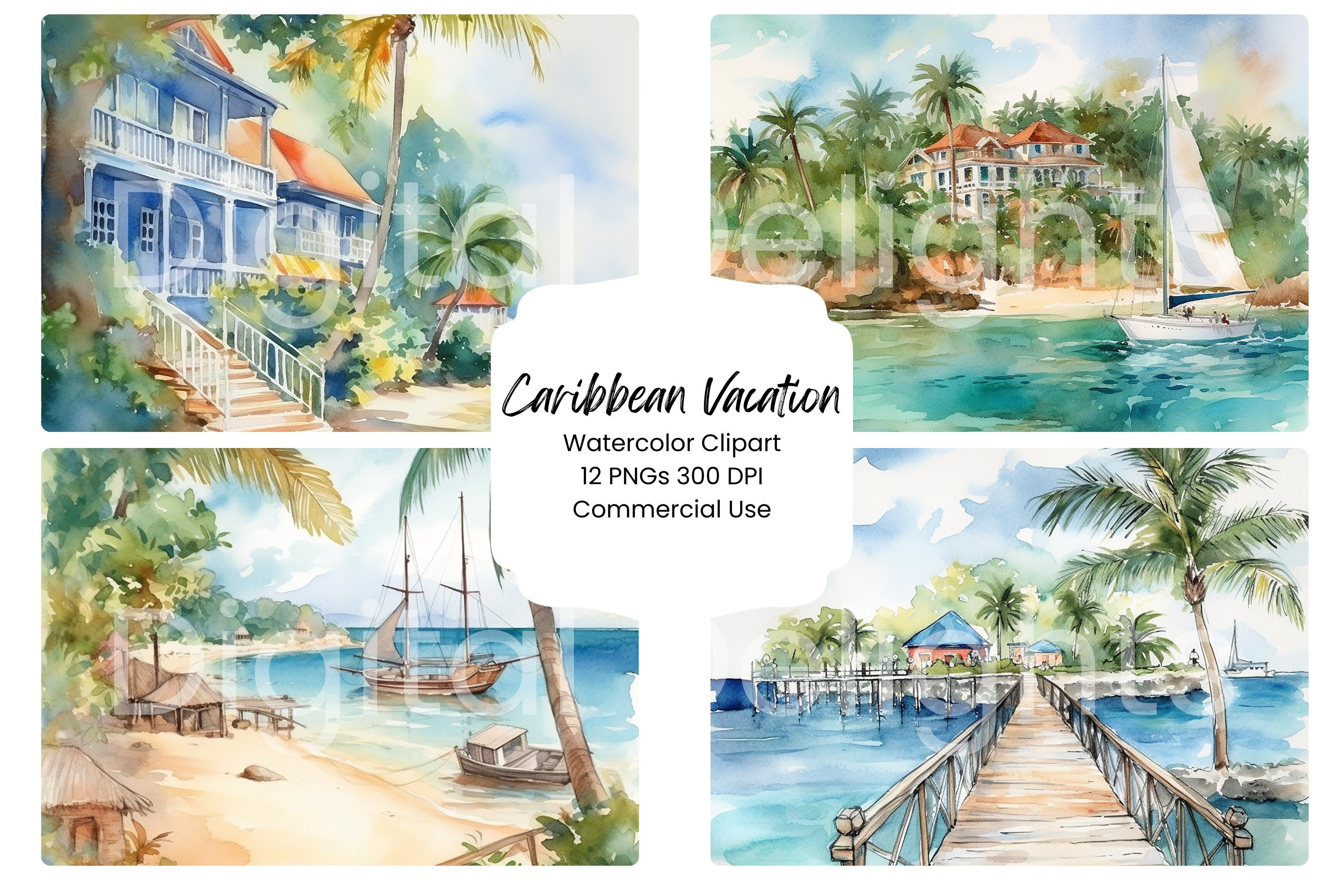 Tropical Beach Watercolor Digital Paper Bundle 12 PNG Files - Etsy