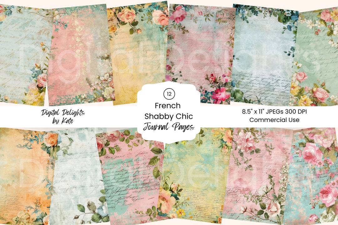 French Shabby Chic Junk Journal Kit Digital Paper Floral 12 Digital ...
