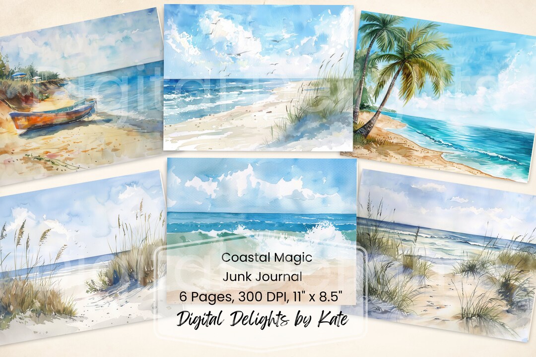 Coastal Junk Journal Pages Digital Beach Vacation Themed Scrapbook ...