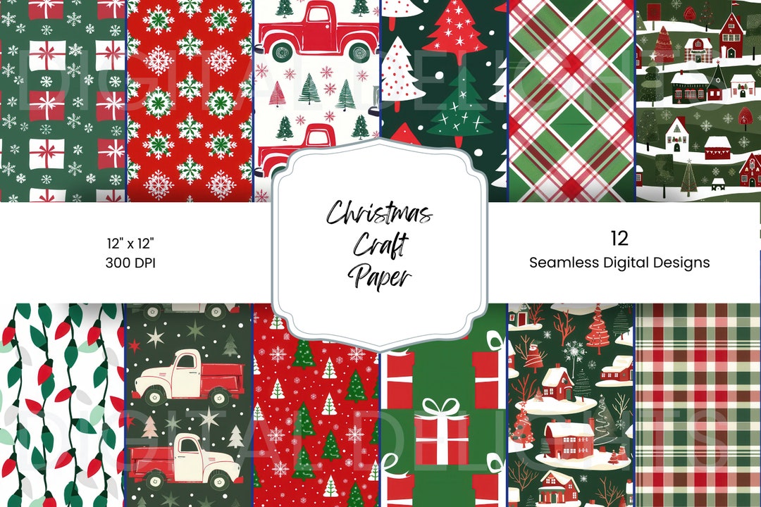 Christmas Craft Paper Seamless Digital Paper Winter Scene JPEG Holiday ...
