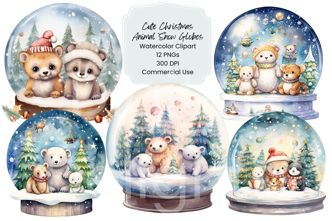 Baby Animal Snow Globe Clipart Watercolor Digital Paper Bundle 12 PNG ...