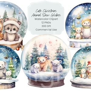 Baby Animal Snow Globe Clipart Watercolor Digital Paper Bundle 12 PNG ...