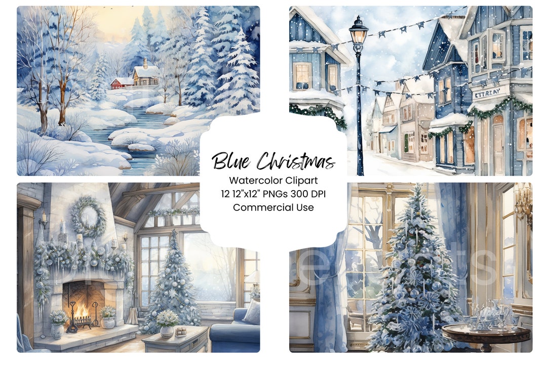Blue Christmas Clipart: Watercolor Holiday Digital Paper (PNG) - Etsy