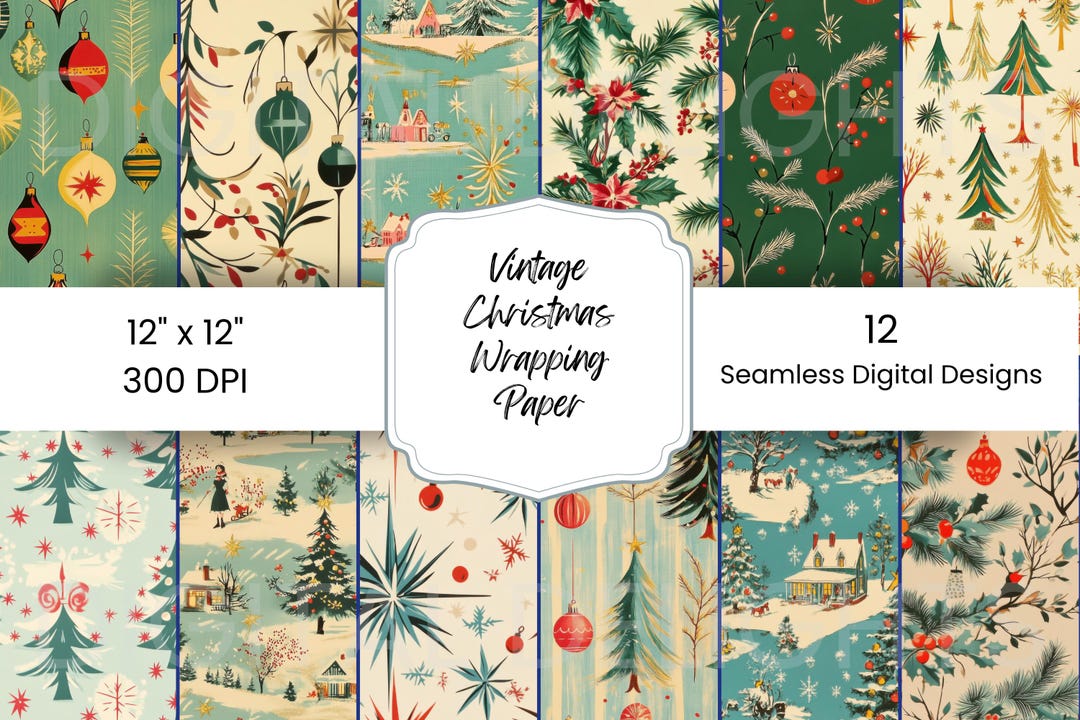 Printable 1950 Vintage Christmas Digital Paper, Christmas Ephemera ...
