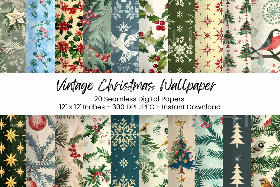 Vintage Christmas Digital Wallpaper Holiday Scrapbook Papers Christmas ...