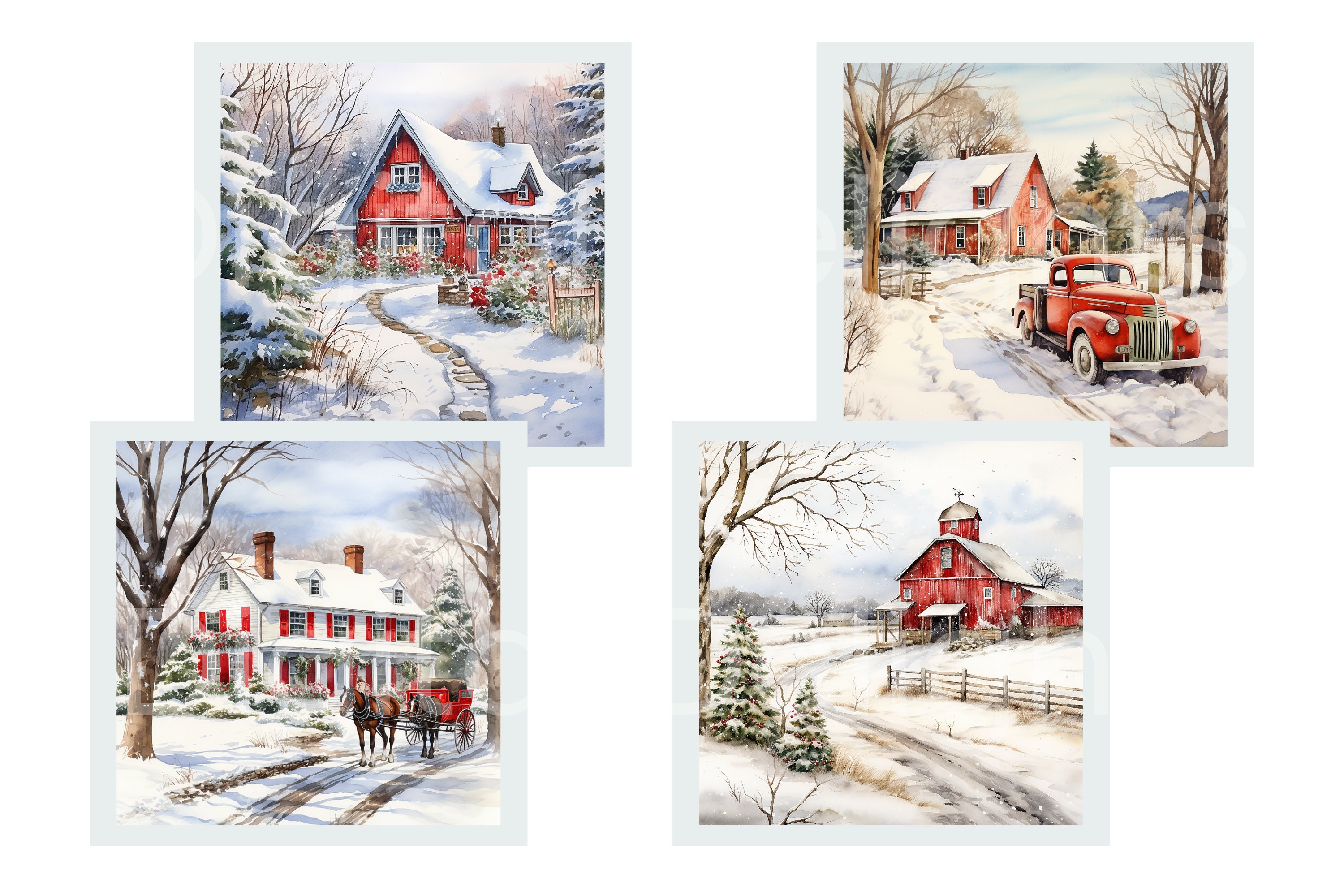 Festive Country Christmas Clipart Watercolor Digital Paper - Etsy