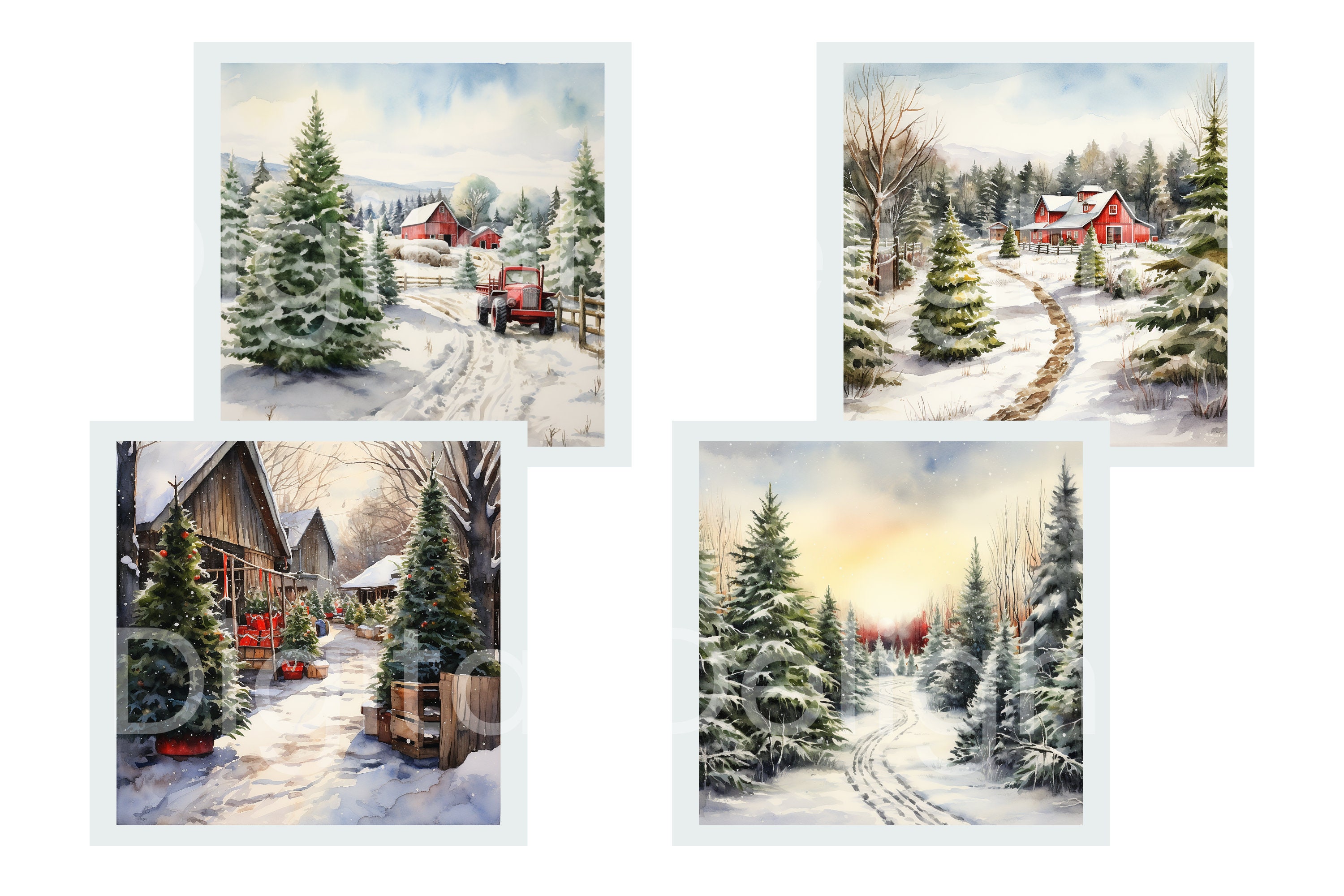 Christmas Tree Farm Clipart Watercolor Digital Paper Bundle 12 - Etsy