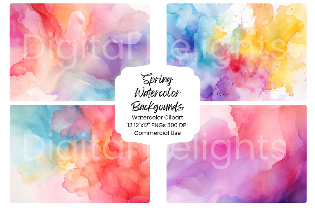 Beautiful Abstract Watercolor Digital Paper Bundle 12 PNG Files Dreamy ...