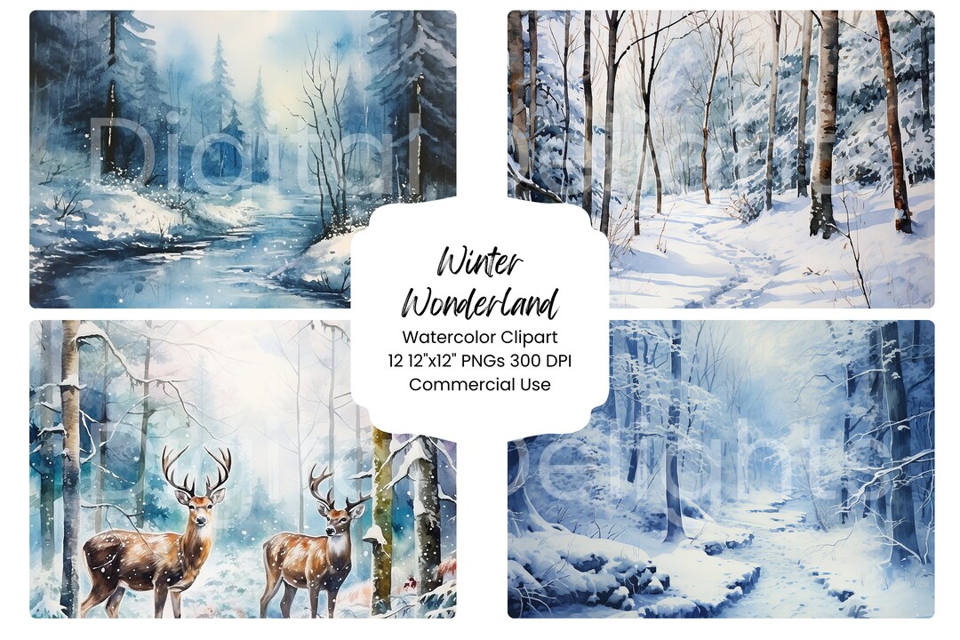 Printable Winter Woodland Landscape Digital 12 Png Paper Winter ...