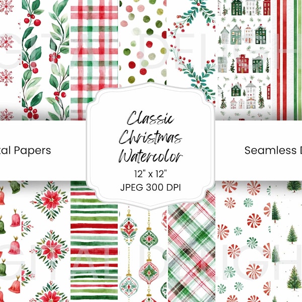 Watercolor Christmas Digital Paper - Etsy