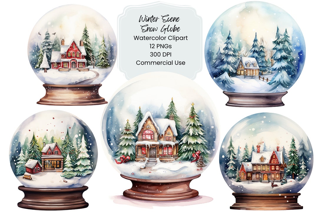 Winter Scene Snow Globe Clipart Watercolor Digital 12 PNG Holiday ...