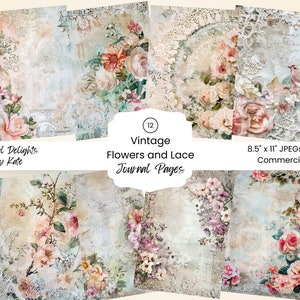 Floral Lace Junk Journal Kit Printable Pages Vintage Inspired Scrapbook ...