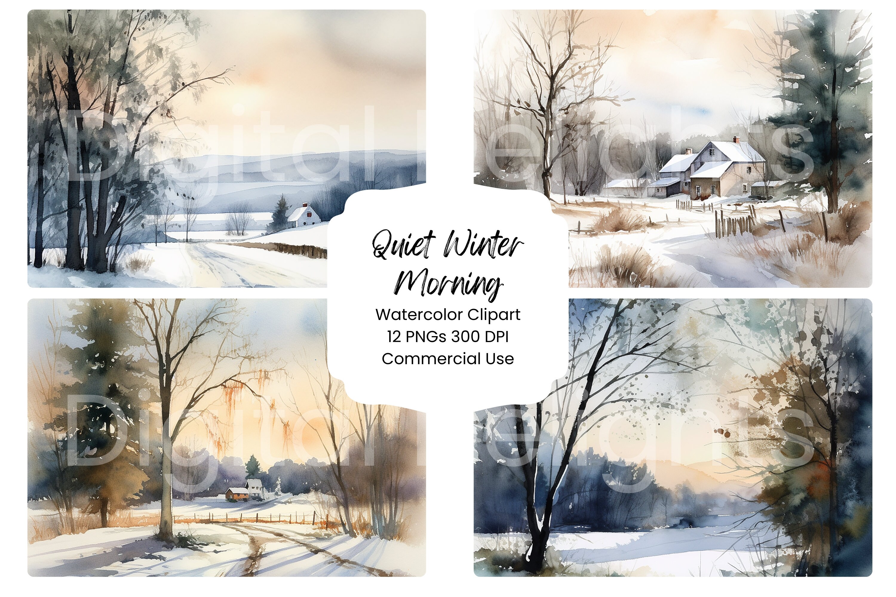 Quiet Winter Morning Clipart Watercolor Digital Paper - Etsy
