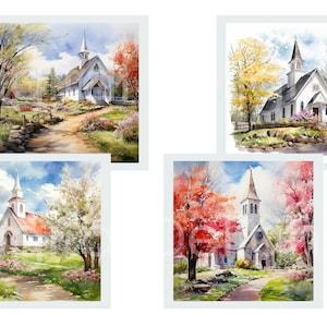 Spring Church Watercolor Clipart: Country Easter PNG Bundle (digital ...