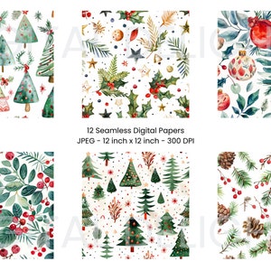 Printable Watercolor Christmas Digital Paper, Christmas Ephemera ...