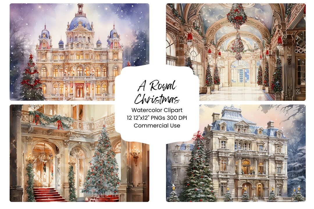 Royal Christmas Clipart: Watercolor Holiday Digital Paper (PNG Bundle ...