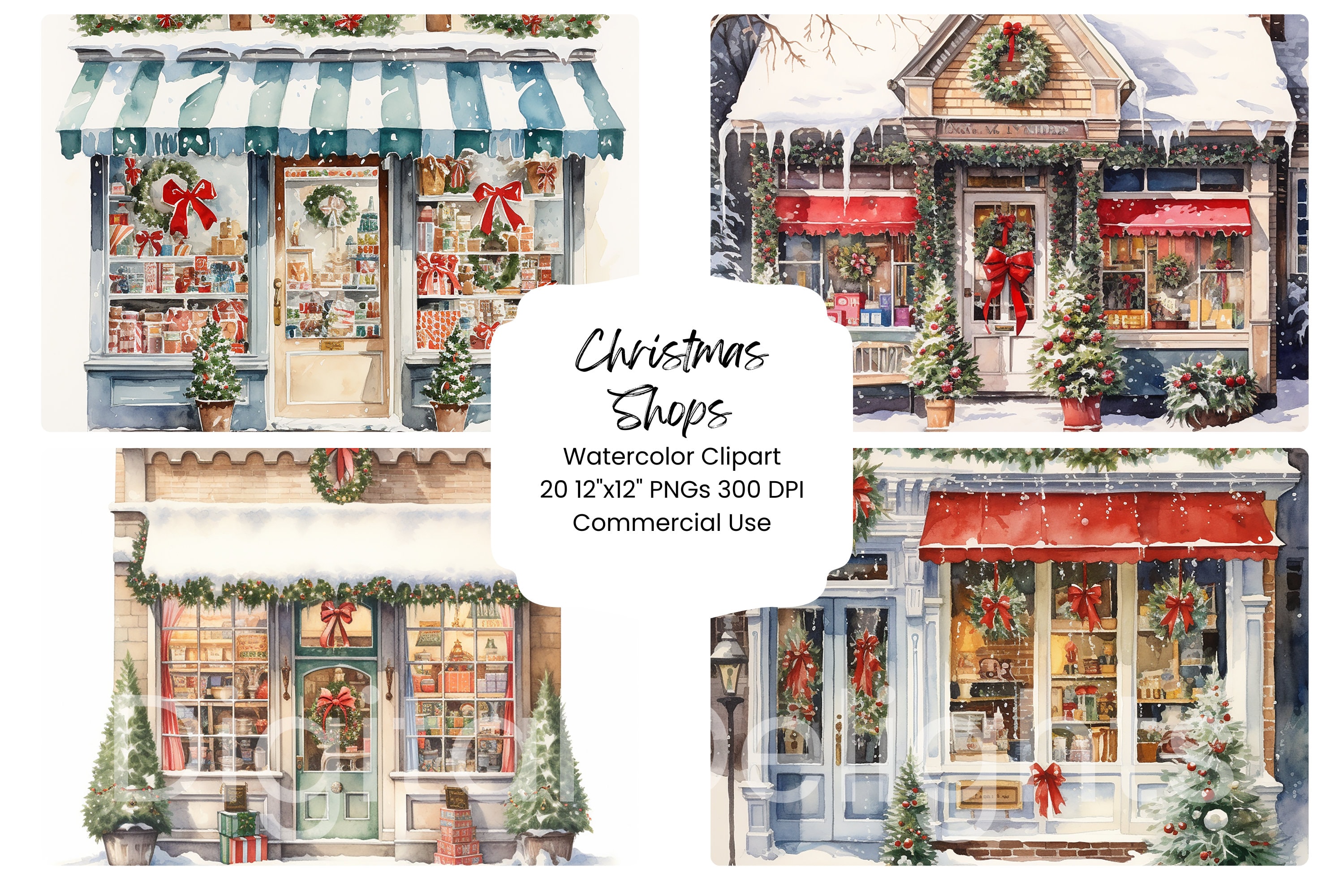Christmas Shop Clipart Watercolor Digital Paper Bundle 12 PNG - Etsy