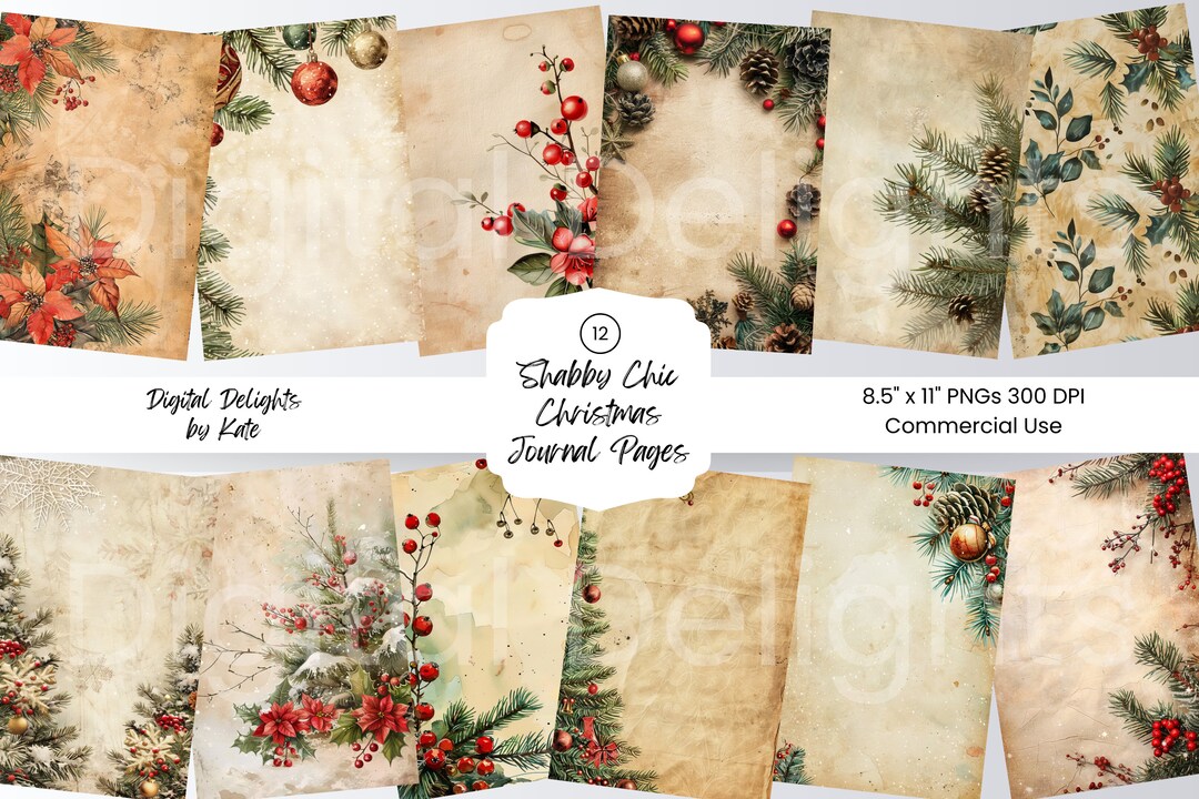 Shabby Chic Christmas Digital Paper for Your Holiday Projects, Junk ...