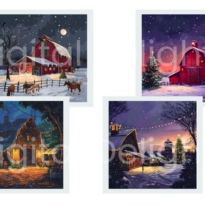 Country Christmas Barn Party Clipart Illustration Digital Paper Bundle ...