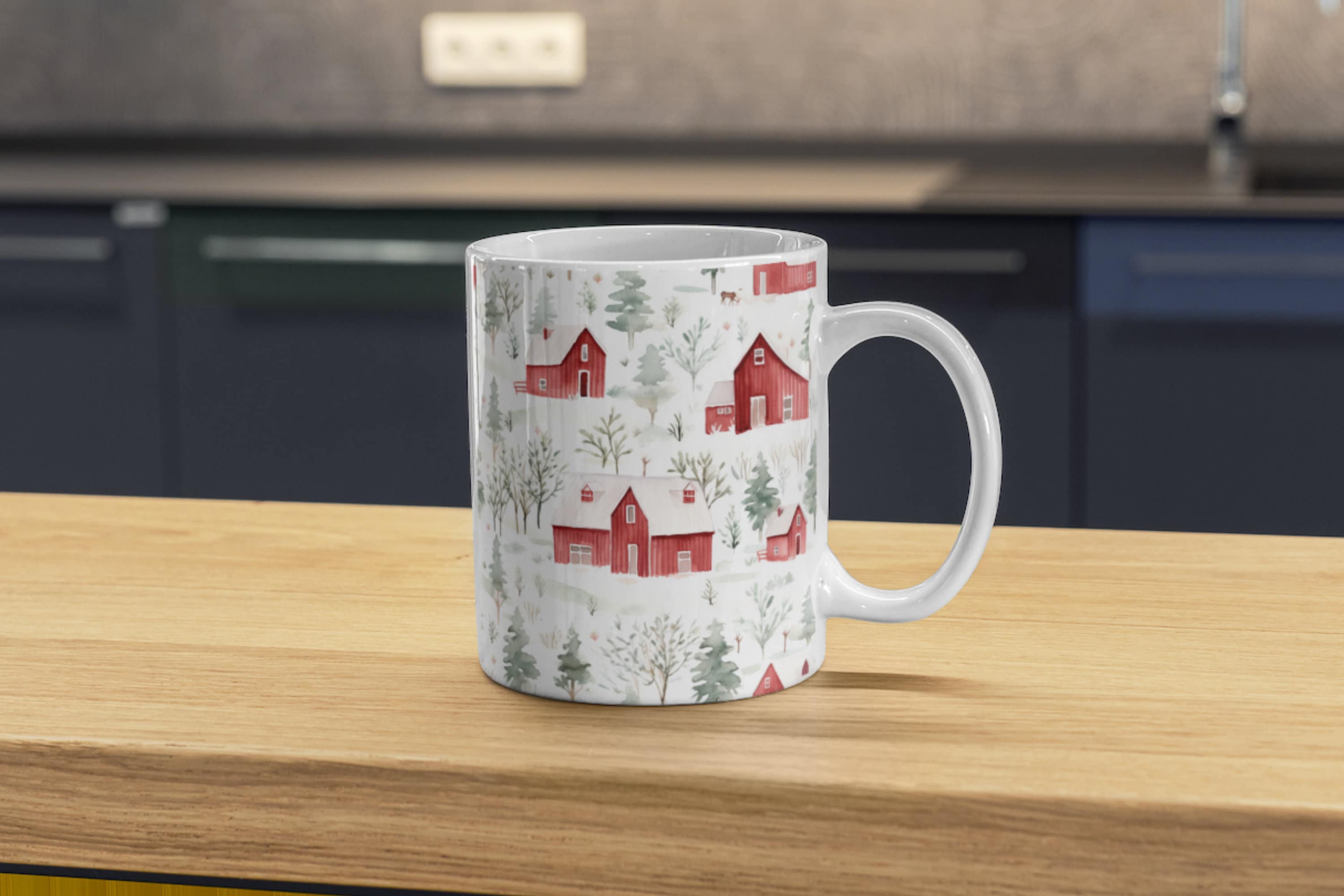 Red and White Barn Winter Scene Digital Paper PNG Holiday - Etsy