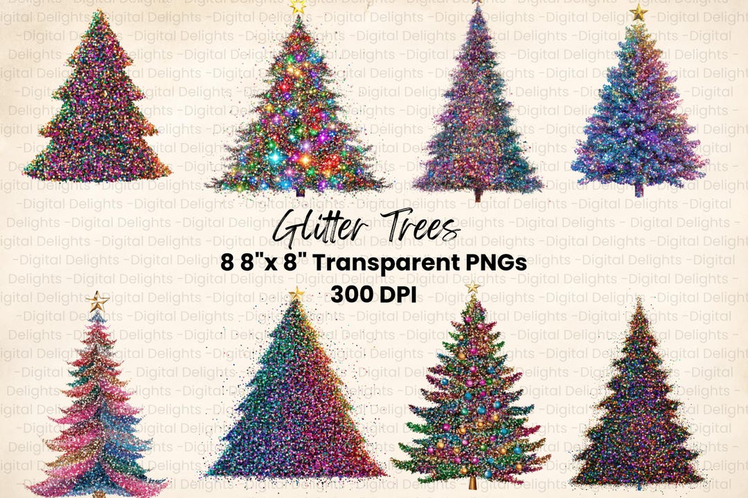 Glitter Christmas Tree Clipart PNG Multi-color Holiday Trees for ...