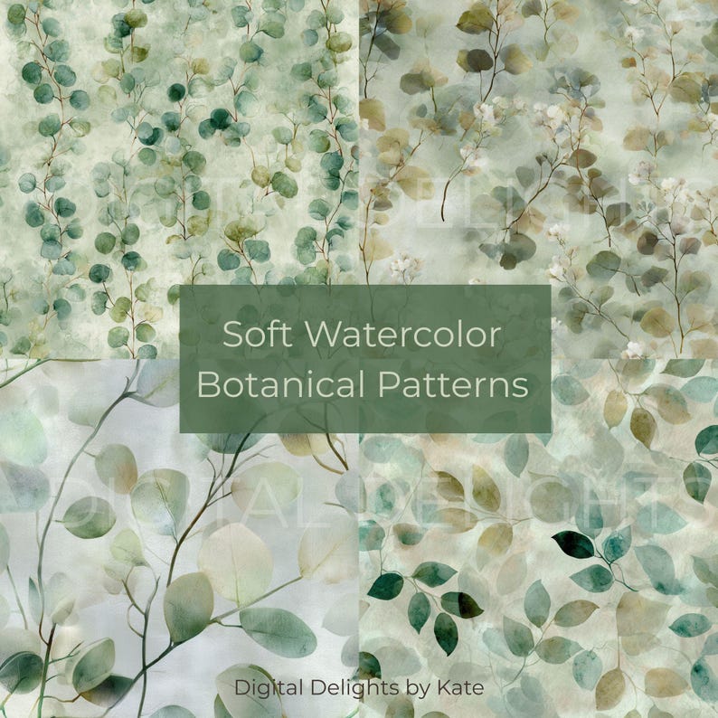 Soft Watercolor Botanical Patterns – Seamless Moody Botanical Wash ...
