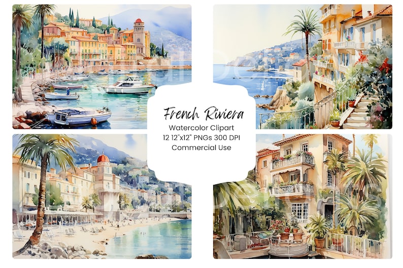 French Riviera Watercolor Clipart: Europe Scenery (digital Download) - Etsy