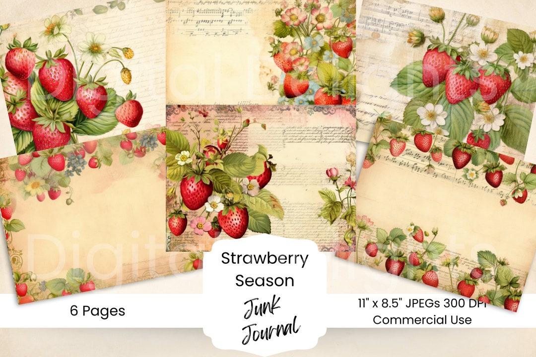 Strawberry Journal Pages Digital Junk Journal Strawberry Background ...