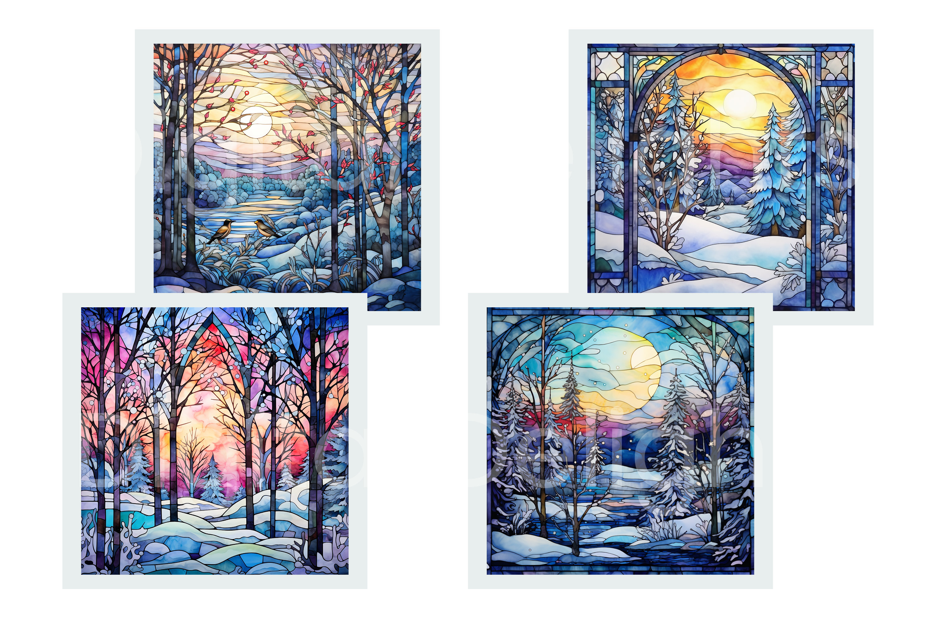 Winter Stained Glass Clipart Watercolor Digital Paper Bundle - Etsy