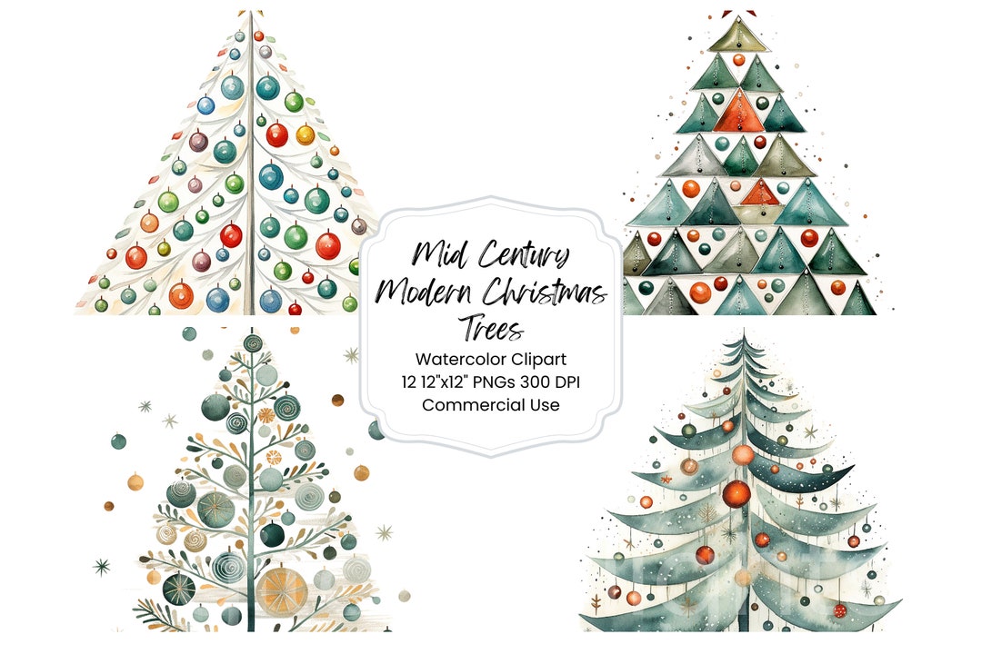 Christmas Tree Clipart Watercolor Digital Paper Bundle 12 JPEG Holiday ...