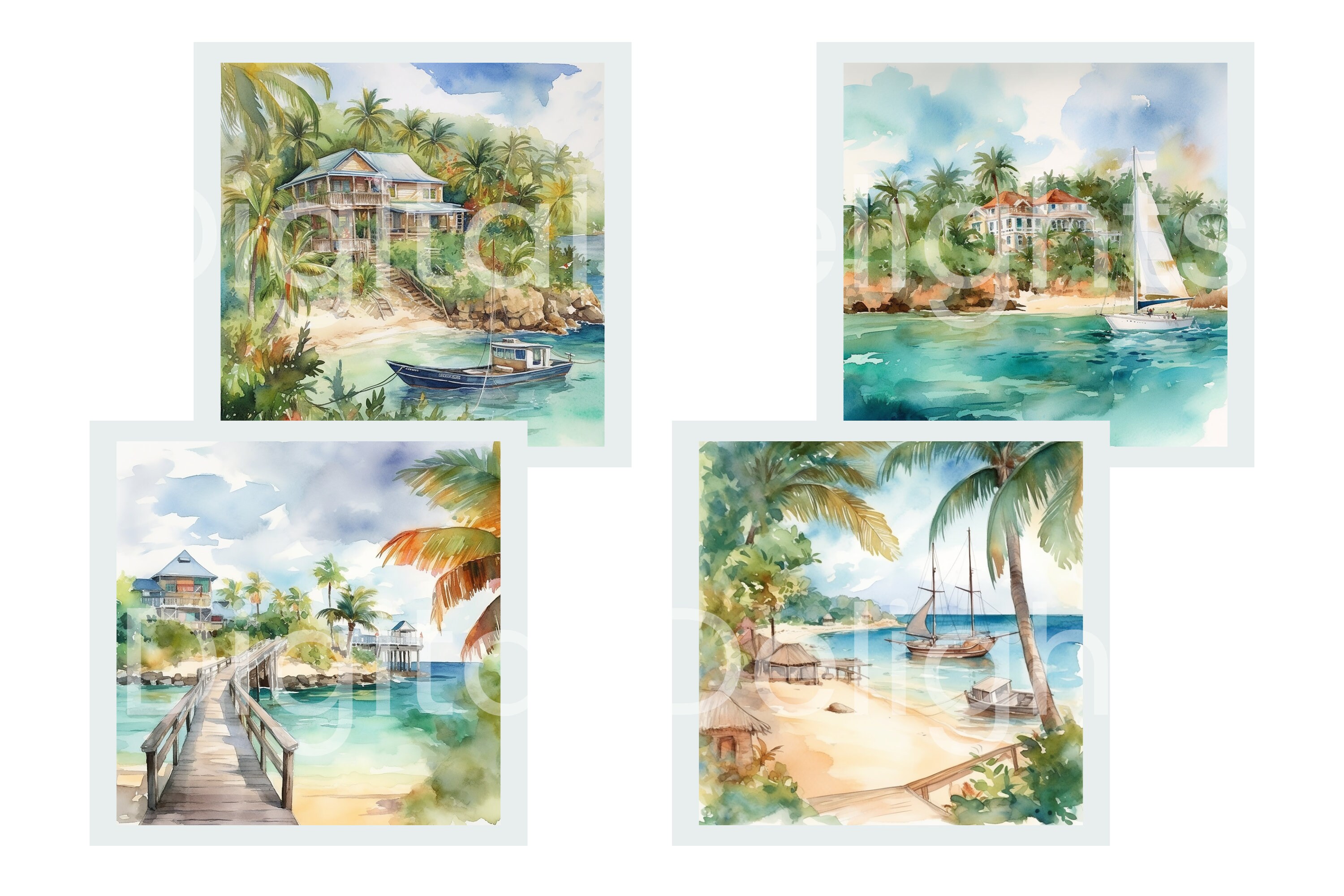 Tropical Beach Watercolor Digital Paper Bundle 12 PNG Files - Etsy