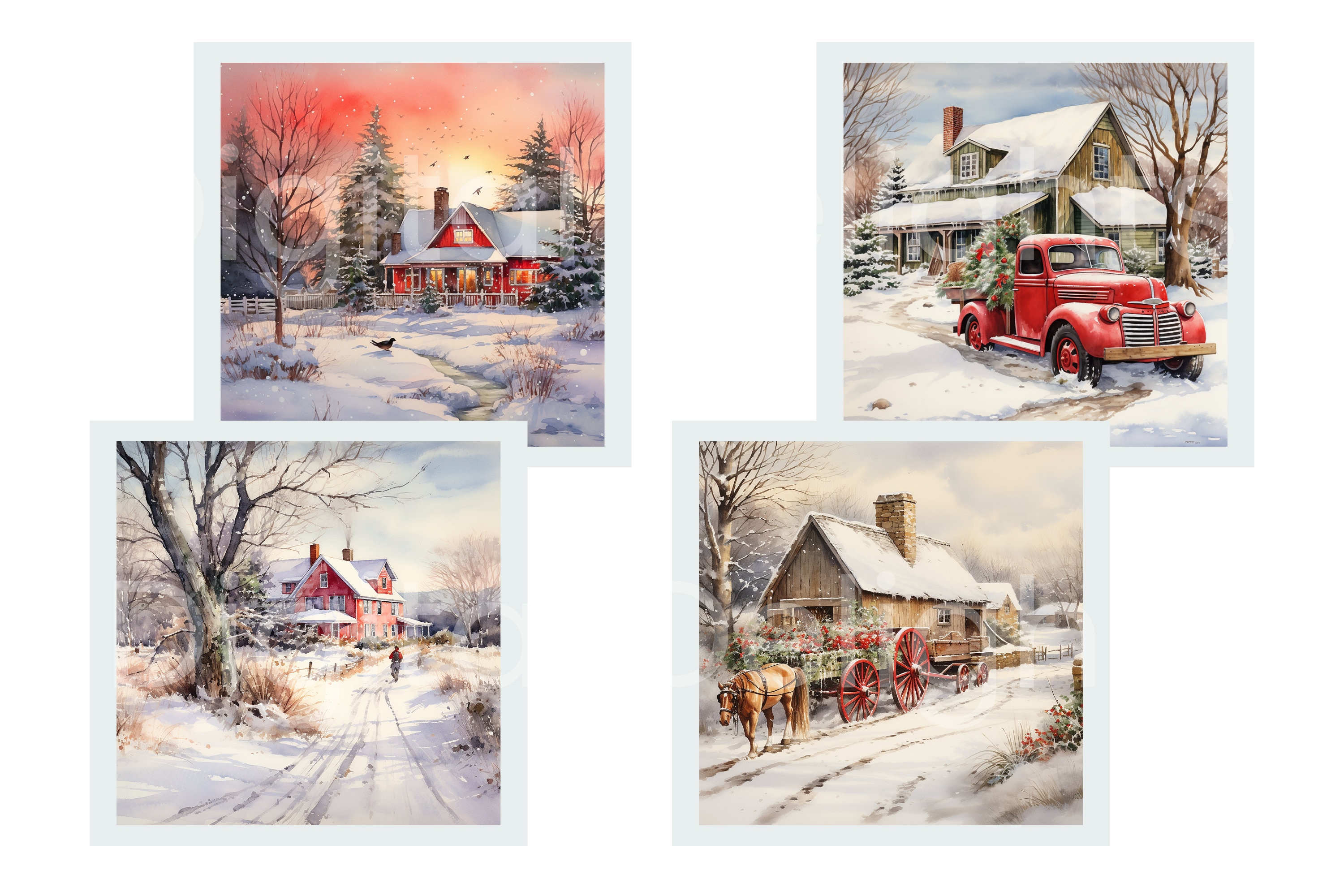 Festive Country Christmas Clipart Watercolor Digital Paper - Etsy